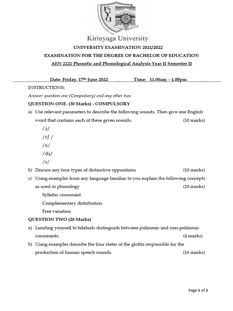 Phonetic Analysis Exam Questions 2022 | PDF