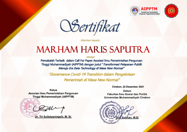 Sertif Pemakalah Terbaik - 3 | PDF