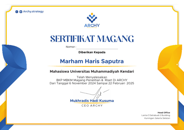Sertifikat Magang Marham Haris Saputra | PDF