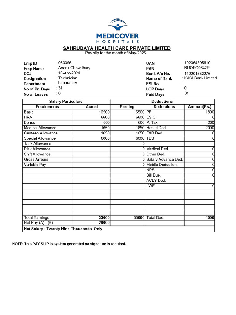 May 2025 Payslip for Anarul Chowdhury | PDF | Taxation | Economies