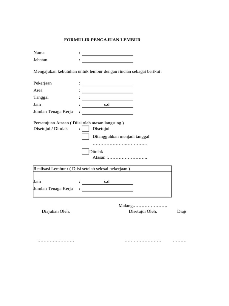 Master Form Lembur | PDF