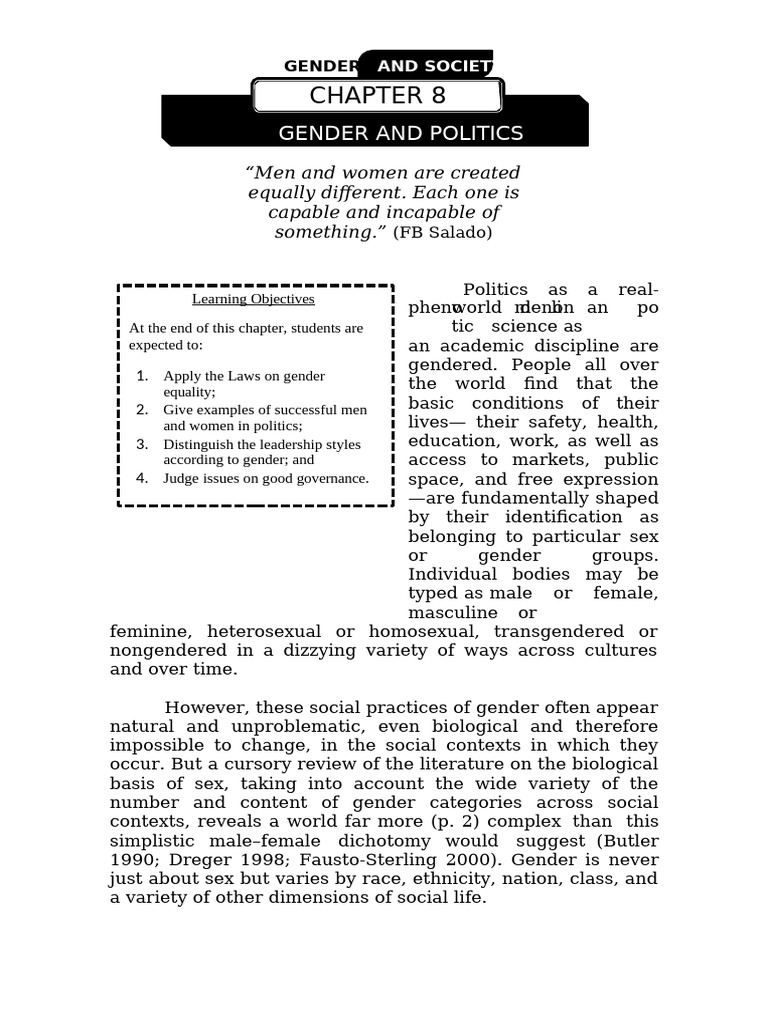 Chapter 8 Gender and Politics | PDF | Gender | Gender Studies