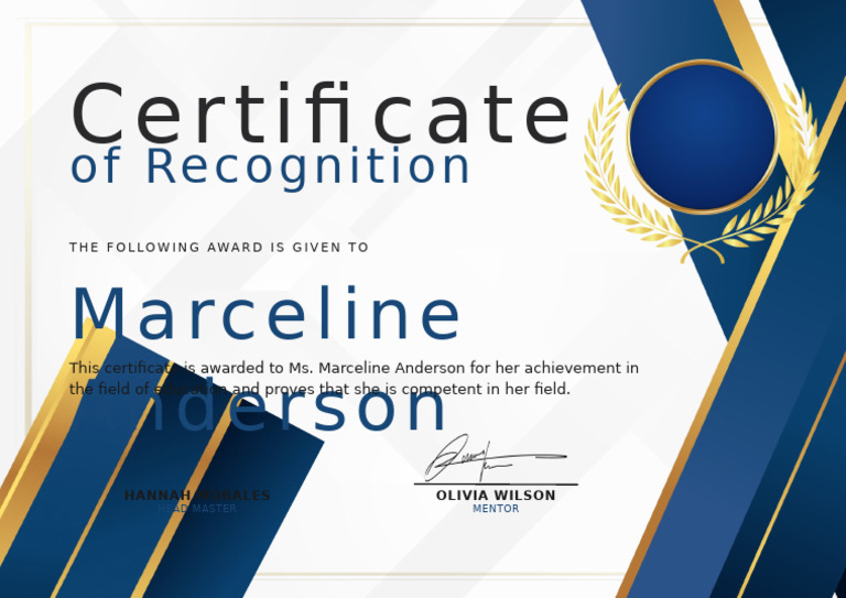 Blue and Gold Modern Recognition Certificate | PDF