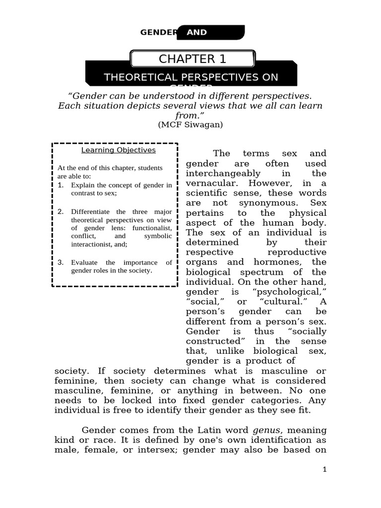 Chapter 1 Theoretical Perspectives On Gender | PDF | Gender | Gender ...