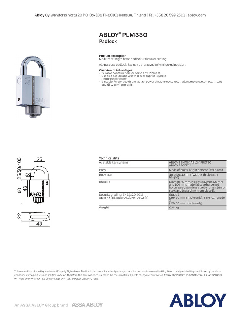 Abloy Plm330c Data Sheet 1 | PDF | Chromium | Secondary Sector Of The ...
