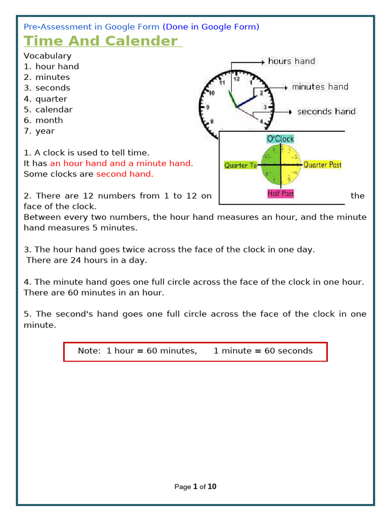 Time and Calender 1 | PDF | Sunset | Hour