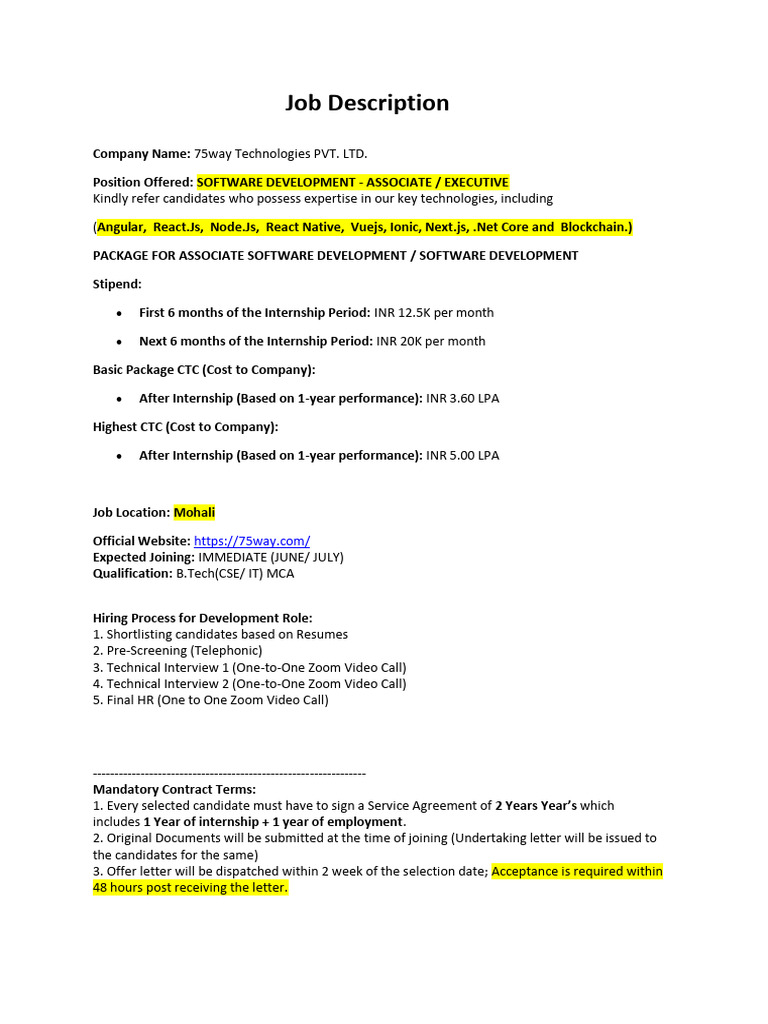 Job Description - 75way Technologies Pvt. Ltd. | PDF