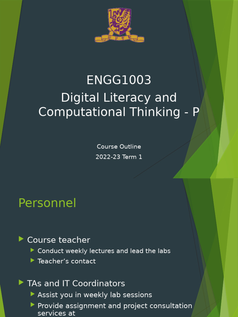 ENGG1003 P CourseOutline 2022-23term1 Jackey v1b | PDF | Data | Educational Technology