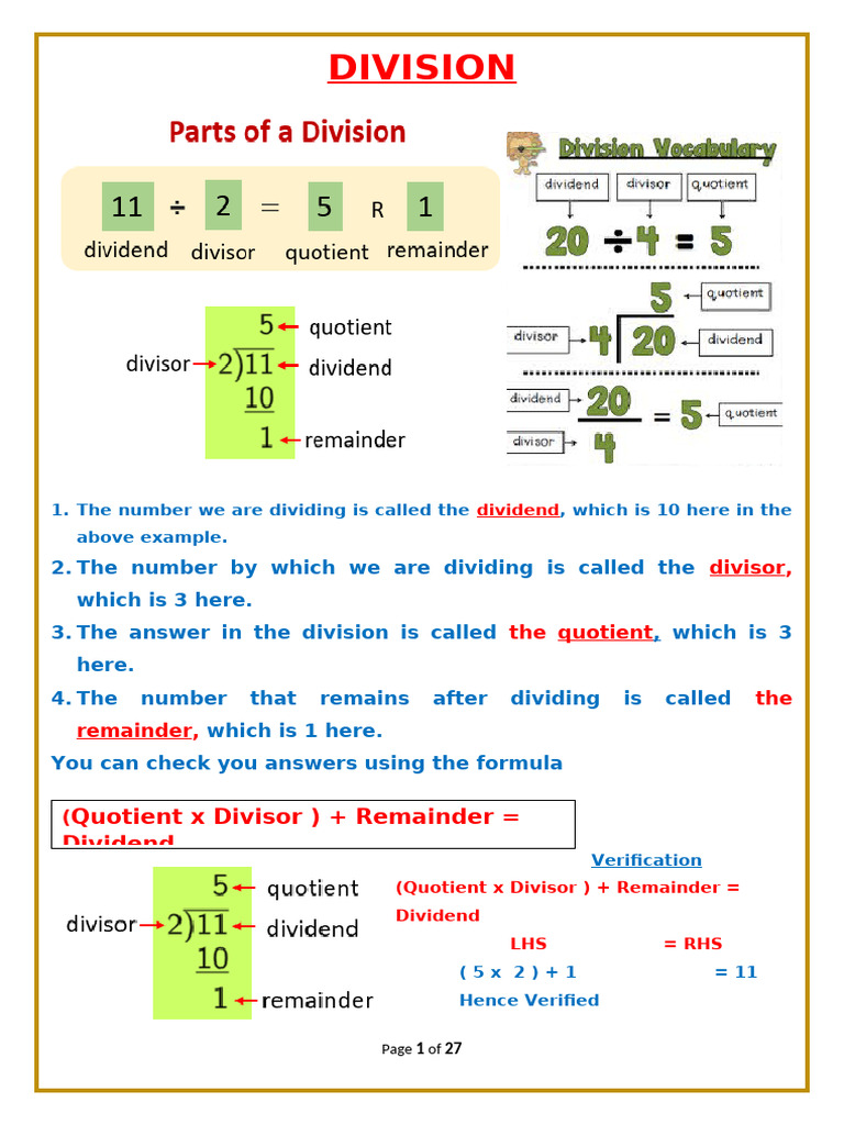 Understanding Division: Concepts & Tasks | PDF | Division (Mathematics ...
