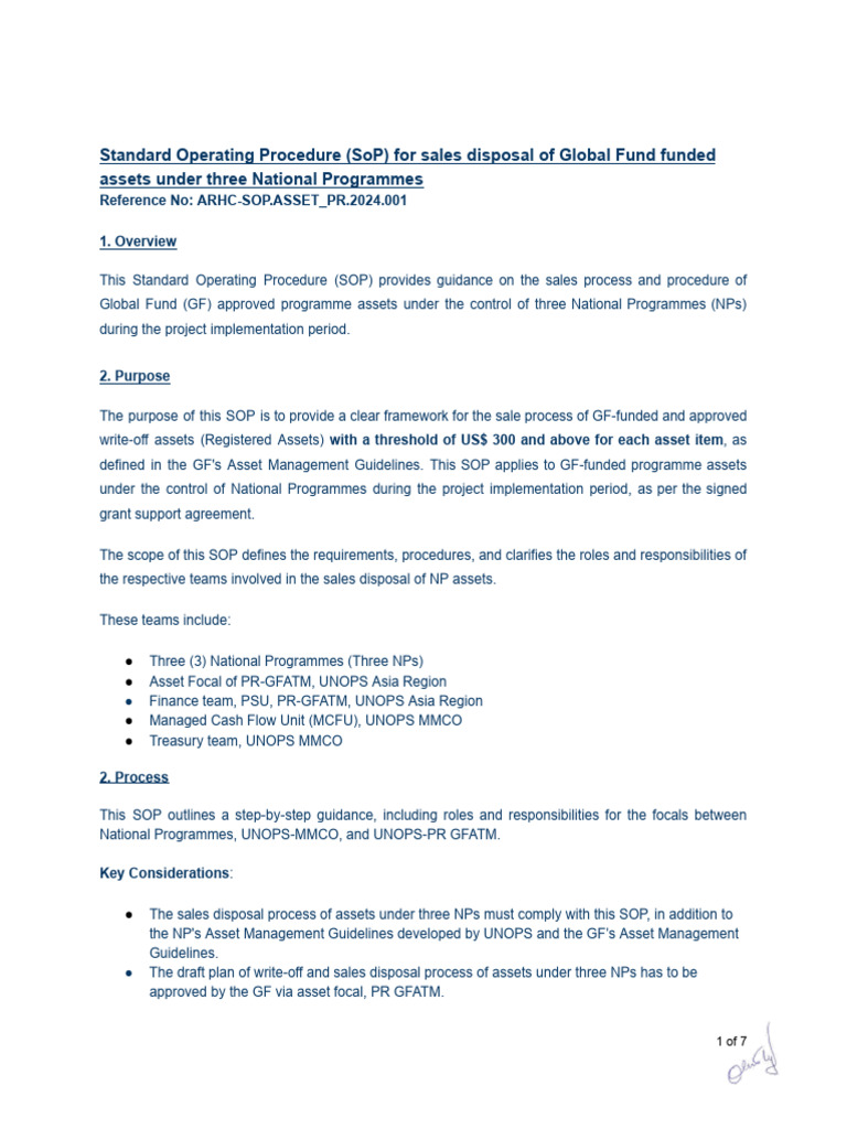 SOP - Sales Process For The GF's Assets Under NPs - MMOC - SOP - Asset ...