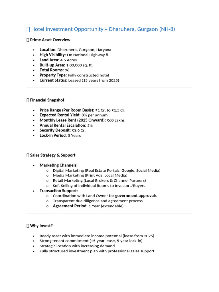 ? Hotel Investment Opportunity | PDF