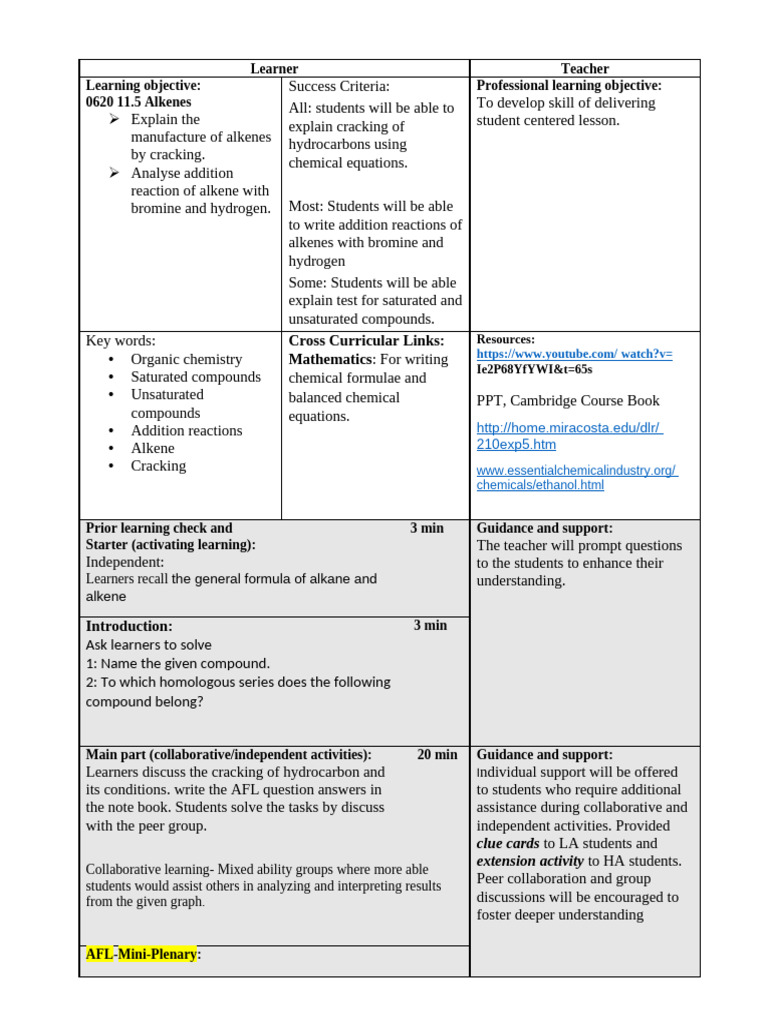 Chem - Lesson Plan - 3 Grade 10 | PDF | Alkene | Cracking (Chemistry)
