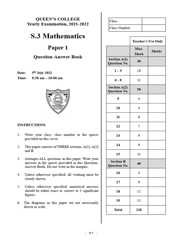 2021-22 YE S3 Mathematics P1 QAB | PDF | Euclidean Geometry ...