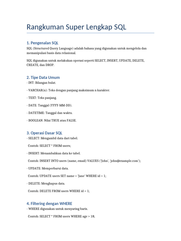 Rangkuman SQL Super Lengkap | PDF