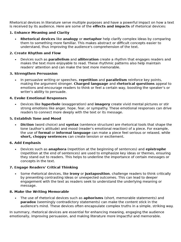 Effect of Rhetorical Devices in Literature | PDF | Rhetoric | Persuasion