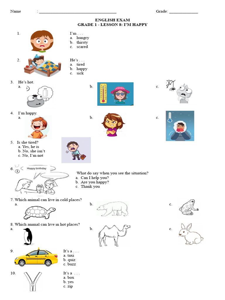 Grade 1 - Exam 8 | PDF