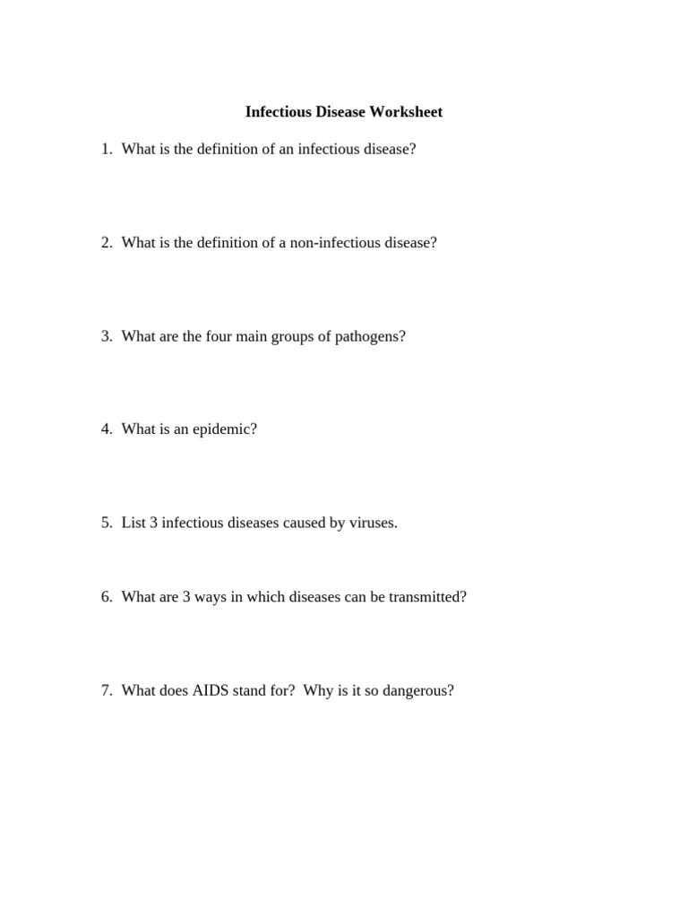 Infectious Disease Worksheet | PDF