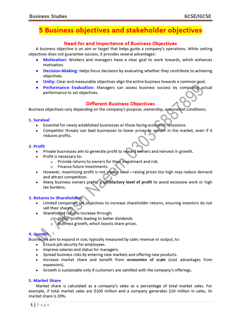 5 Business Objectives and Stakeholder Objectives | PDF | Employment ...