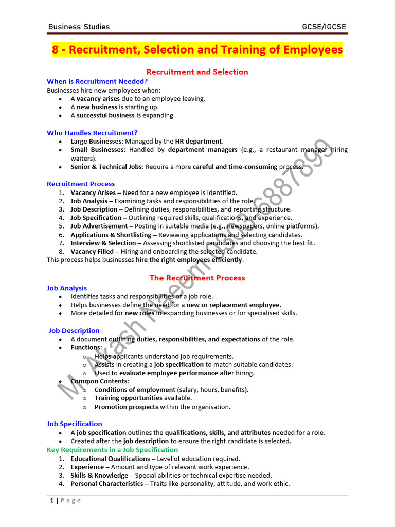8 Recruitment, Selection and Training of Employees | PDF | Recruitment ...