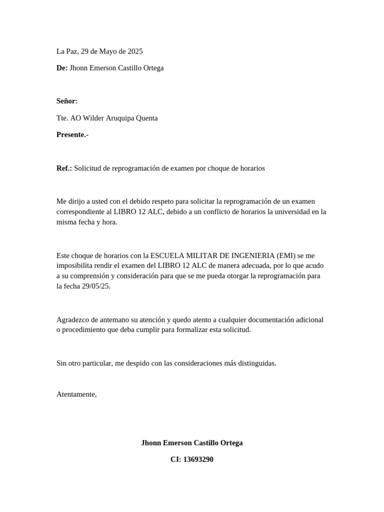 Solicitud Reprogramacion Examen | PDF