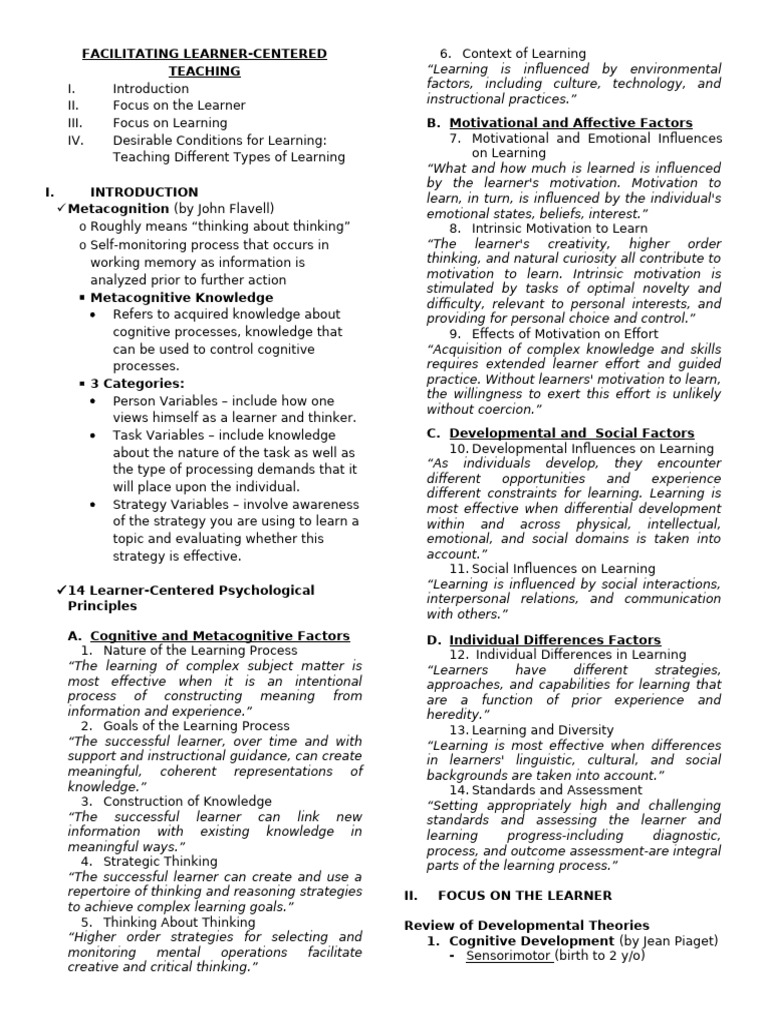 Facilitating Learner Centered Teaching Handouts | PDF | Reinforcement ...