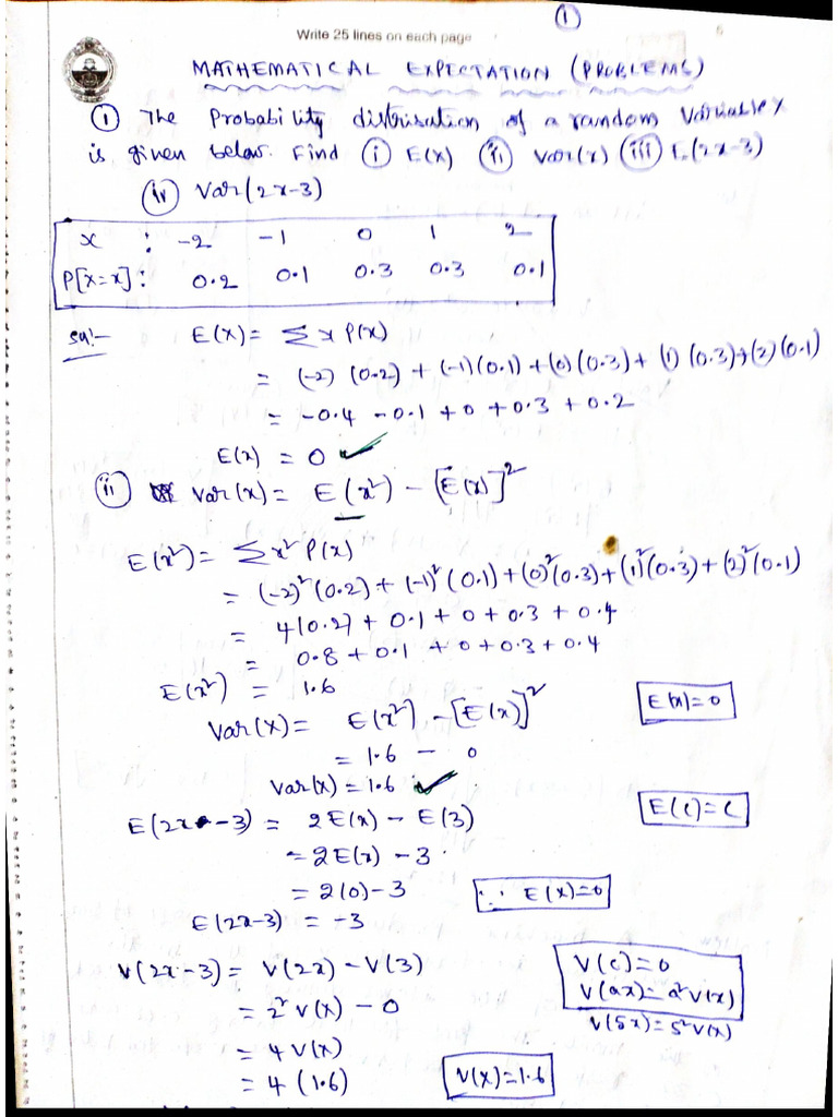 P&S Mathematical Expectation Problems - UNIT-1 | PDF