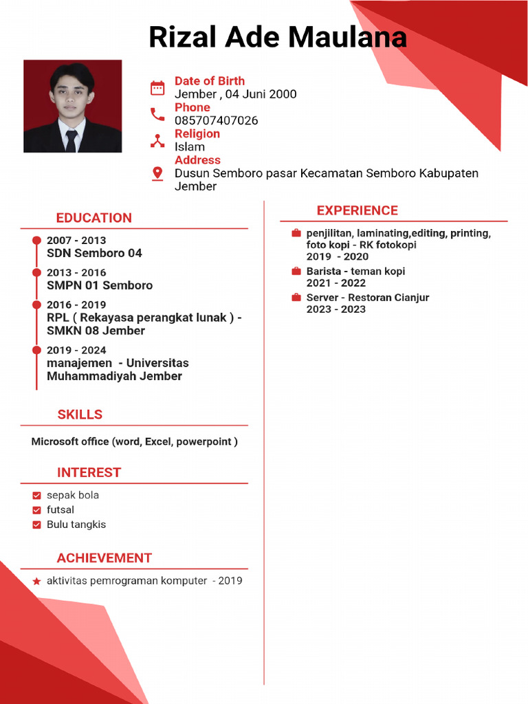 CV Rizal Ade Maulana 2024 New | PDF