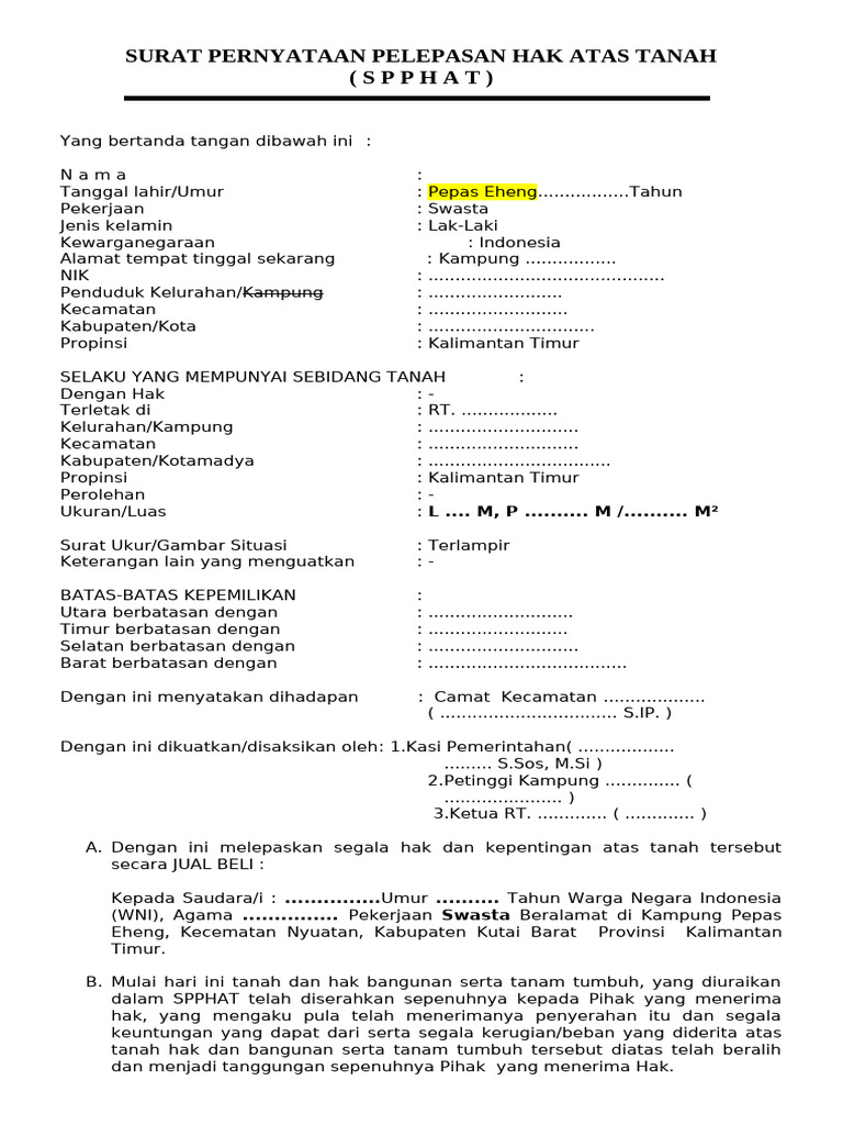 Spphat Dan Surat Jual Beli Tanah PT BCKP Kutim-01 | PDF
