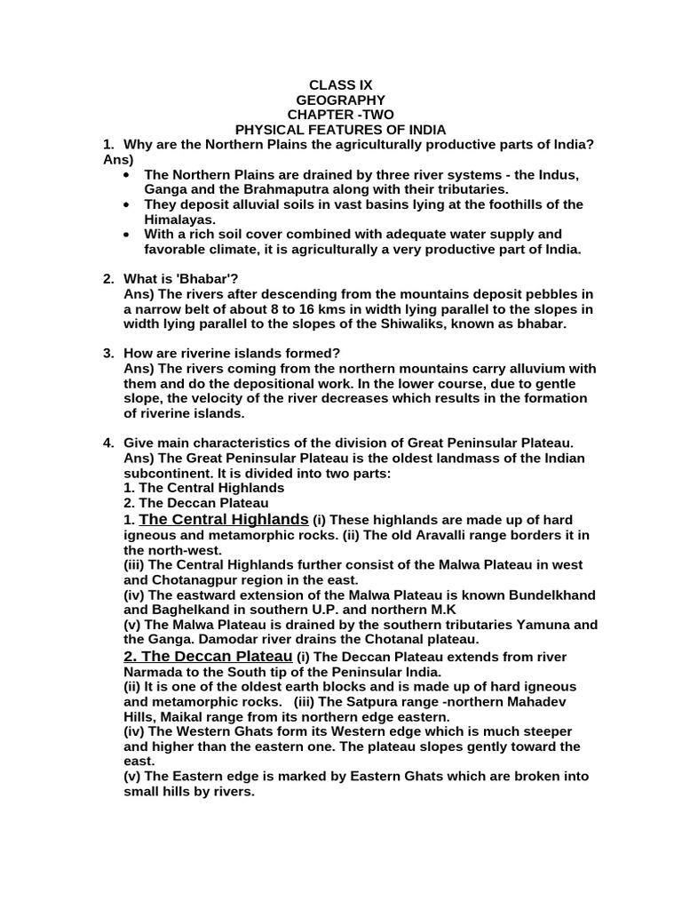 Class Ix Geog Chap 2 Physical Features of India Part 2 | PDF | Earth Sciences | Physical Geography