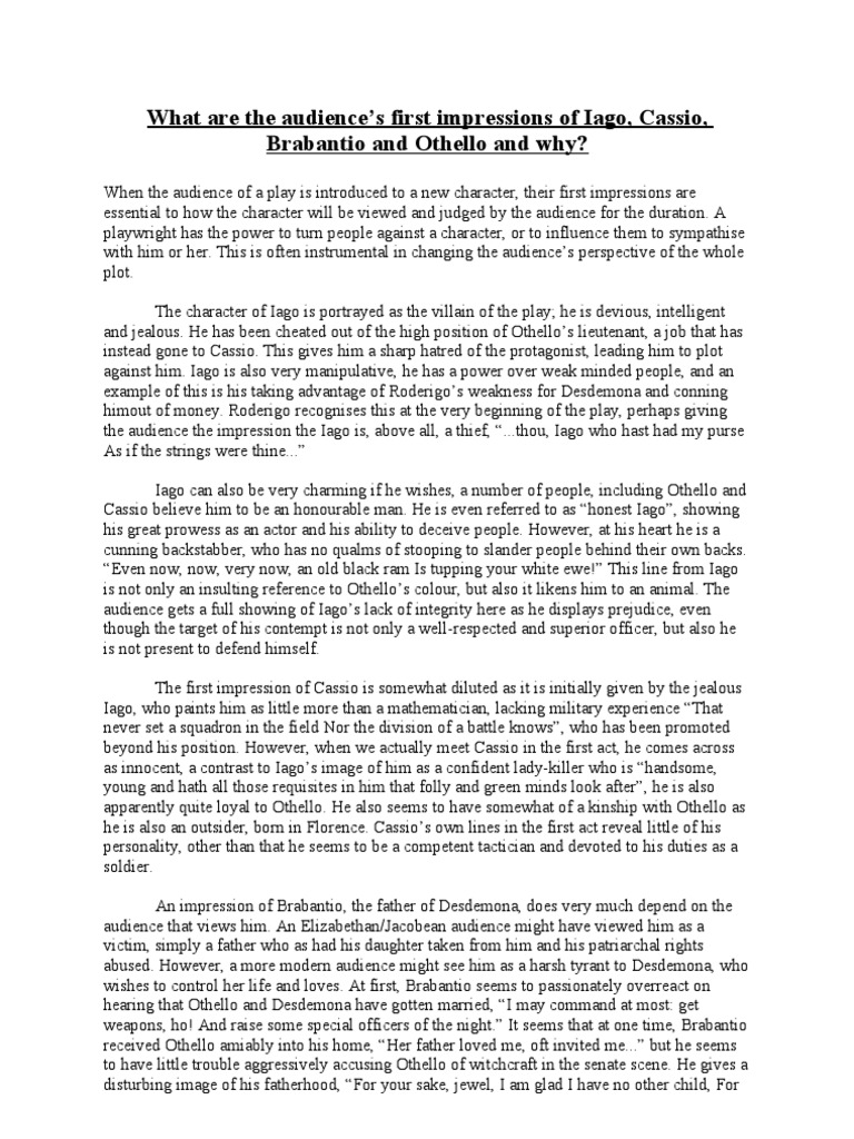 First Impressions of Characters | PDF | Iago | Othello
