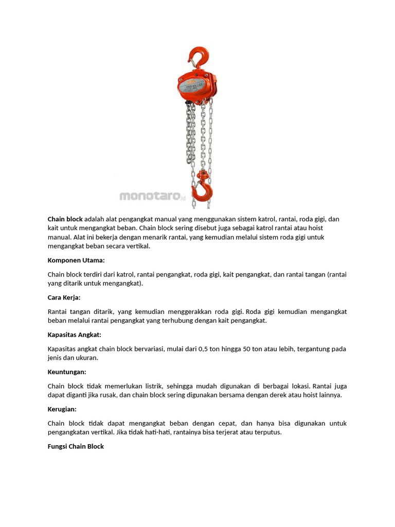 Cara Kerja dan Komponen Chain Block | PDF