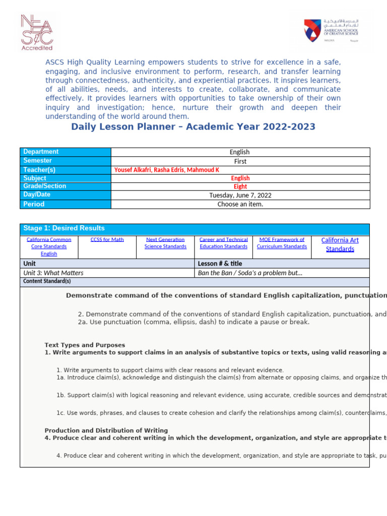 8th Grade English Lesson Plan: Sentence Structure | PDF | Educational ...