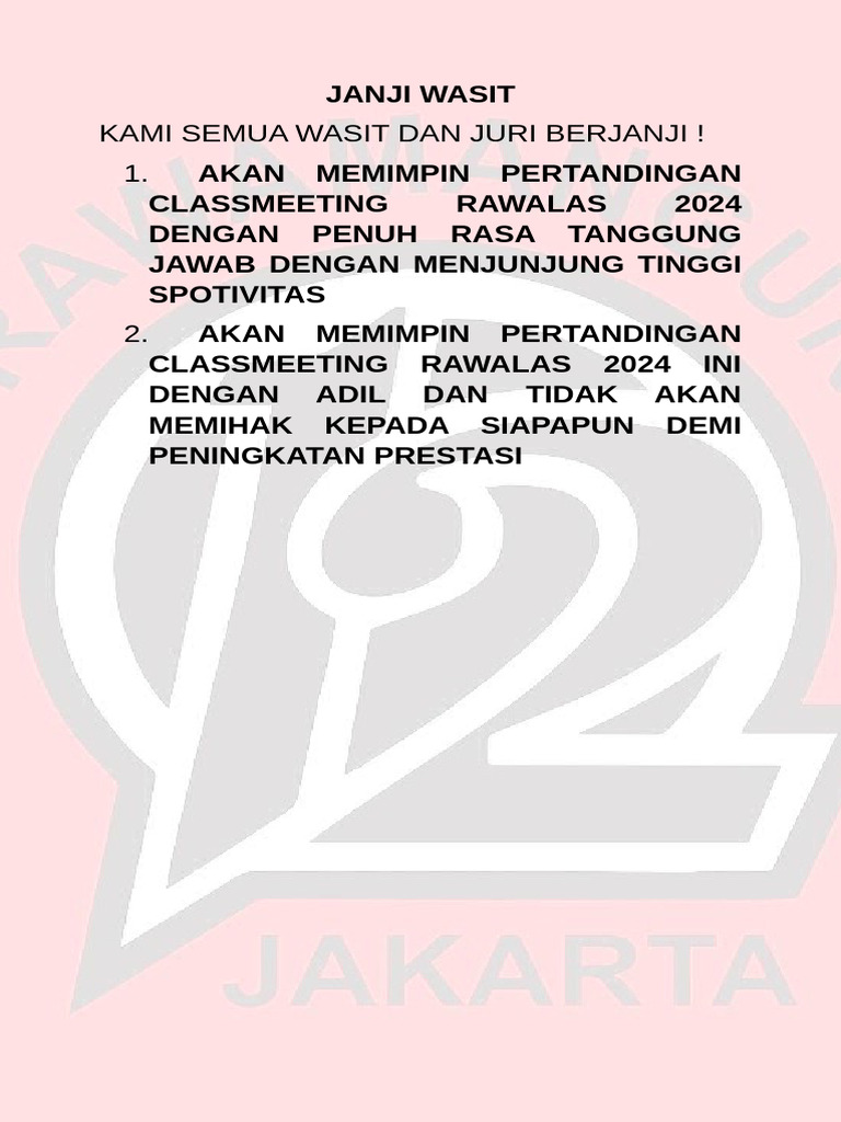 Janji Wasit Dan Atlet Classmeeting Futsal 2024 | PDF