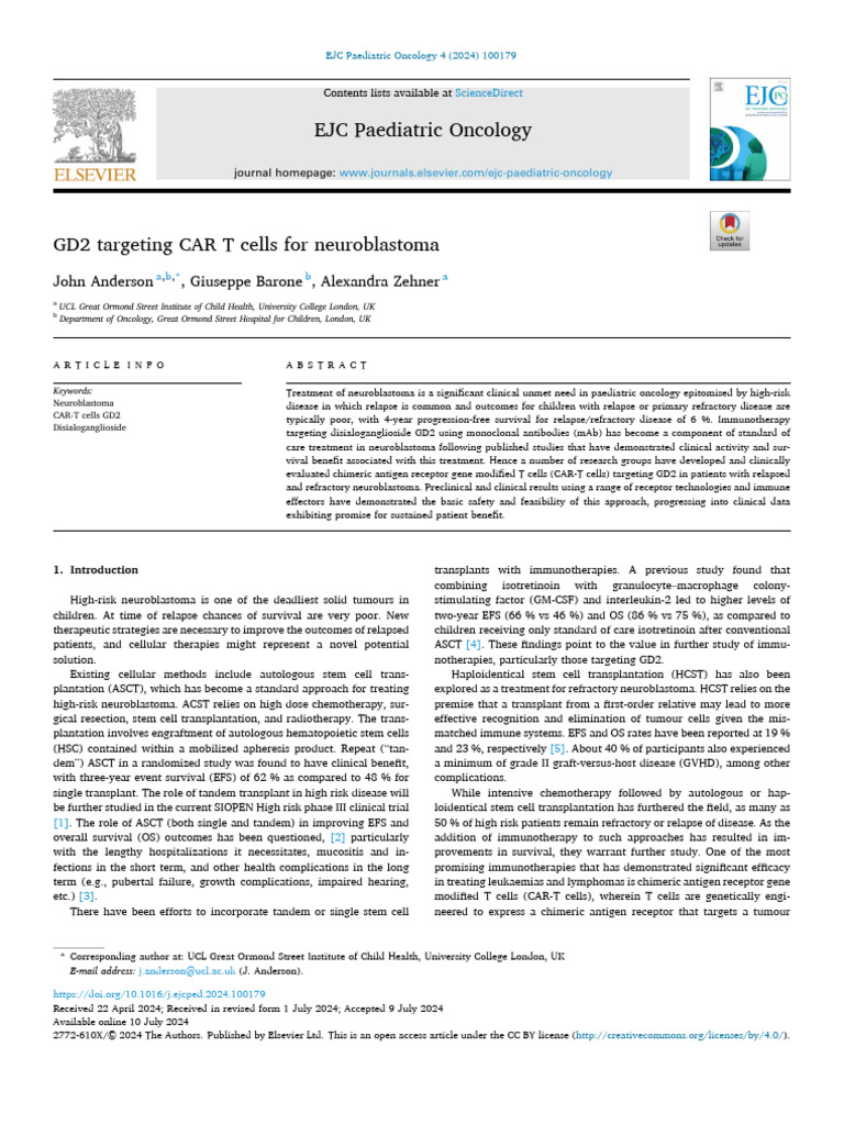 GD2 Targeting CAR T Cells For Neuroblastoma | PDF | Natural Killer Cell | Immunotherapy