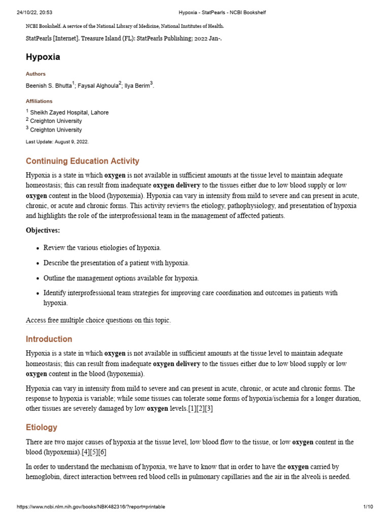 Understanding Hypoxia: Causes and Management | PDF | Lung | Respiratory ...