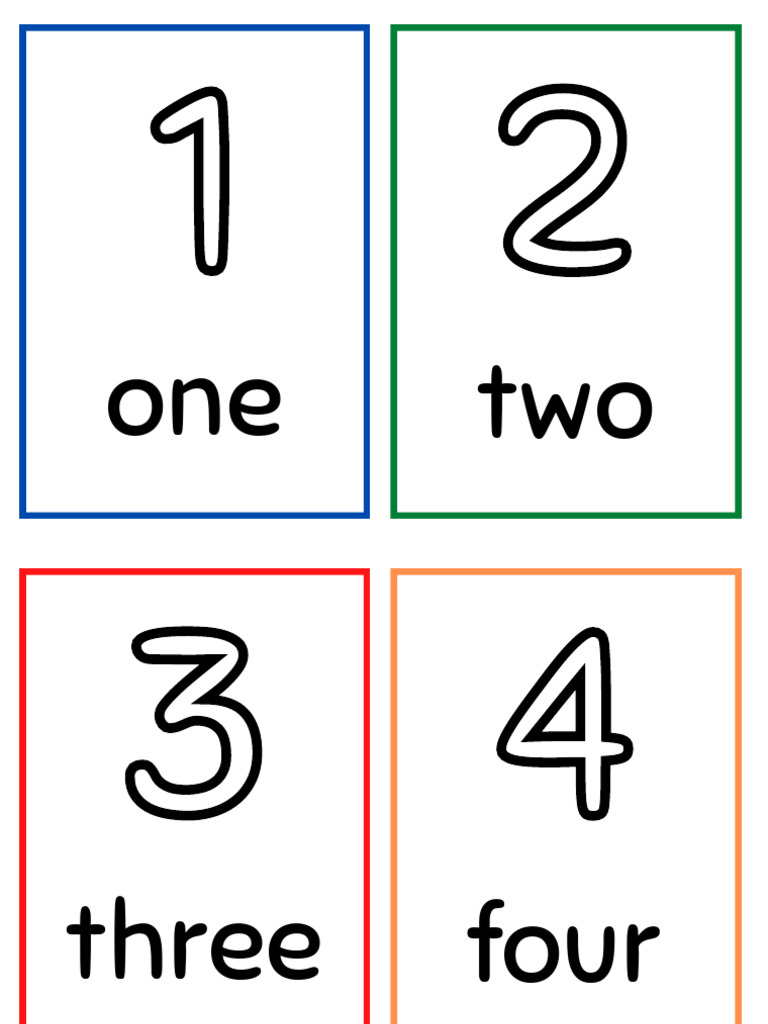 Colorful Simple Numbers 1 - 20 With Words Flashcards | PDF