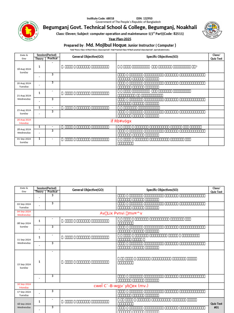 Year Plan XI Computer Application-1 81414 (MD - Mojib) (1st Part) 2025-2 | PDF