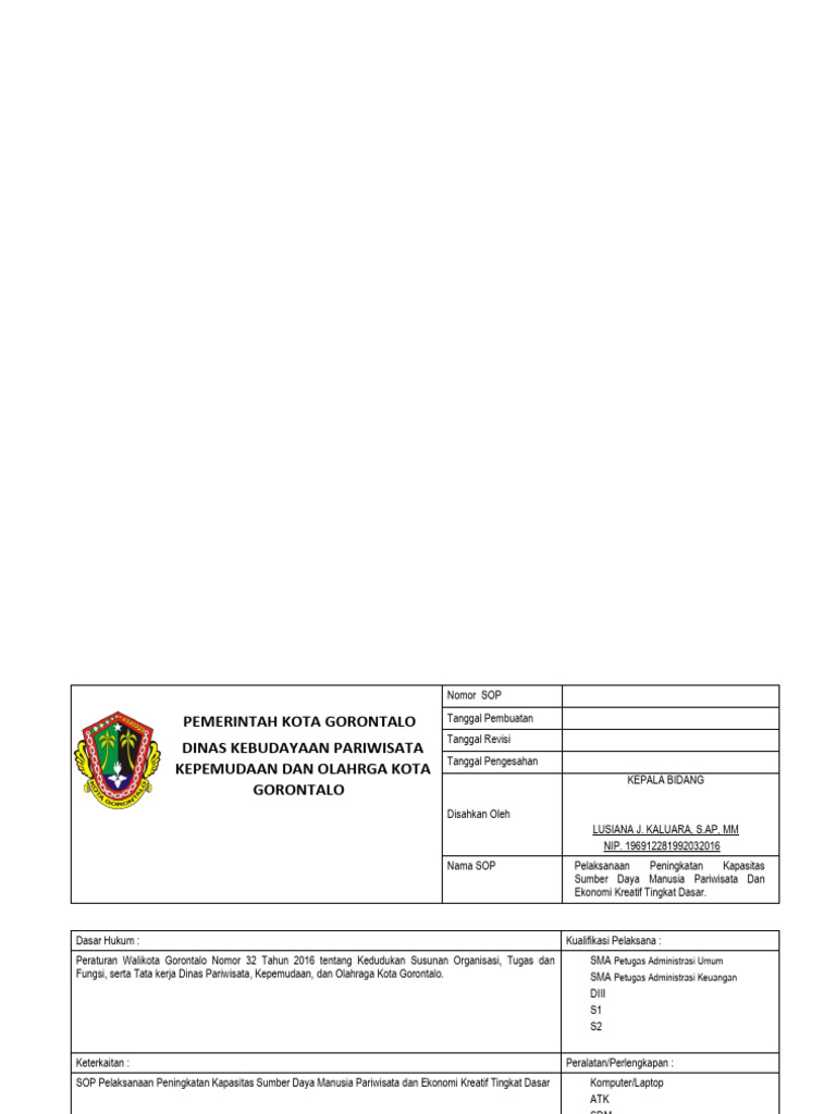 Sop Pelaksanaan Peningkatan Kapasitas Sumber Daya Manusia Pariwisata Dan Ekonomi Kreatif Tingkat ...