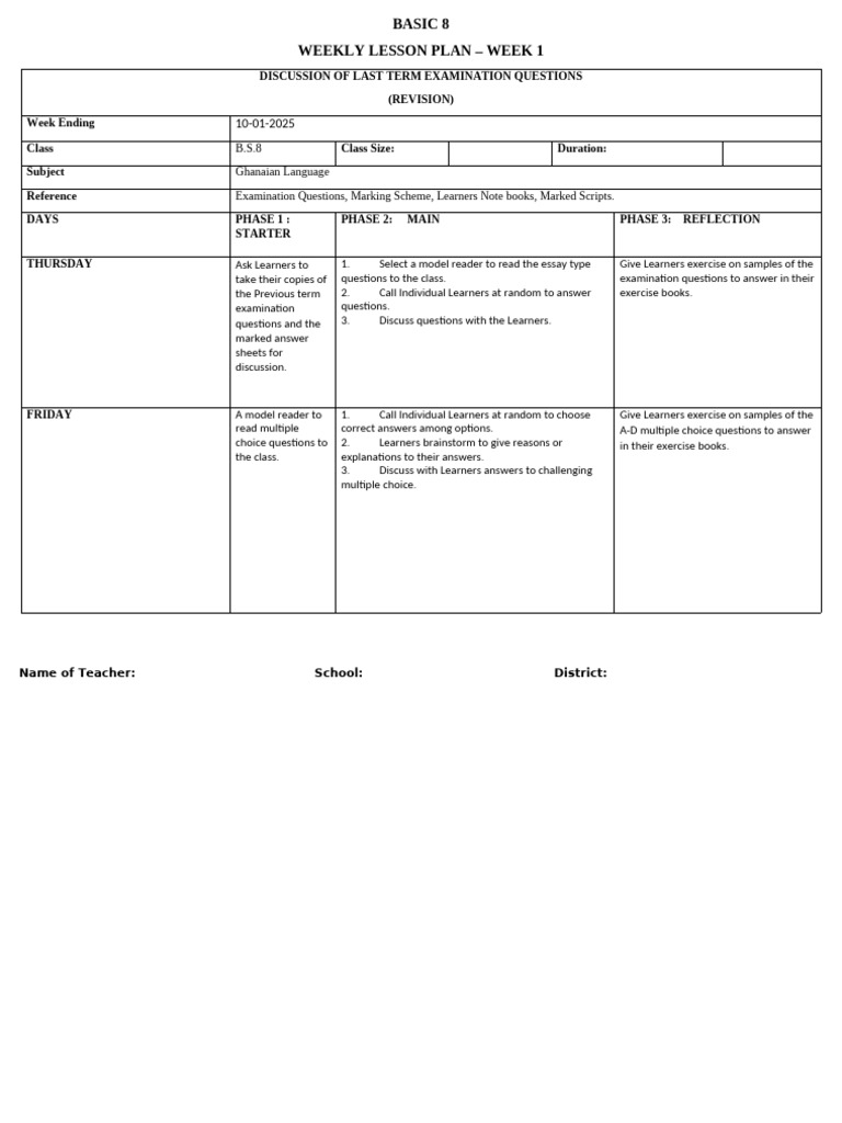 Bs8 2nd Term Wk1 - Ghanaian Lang. | PDF