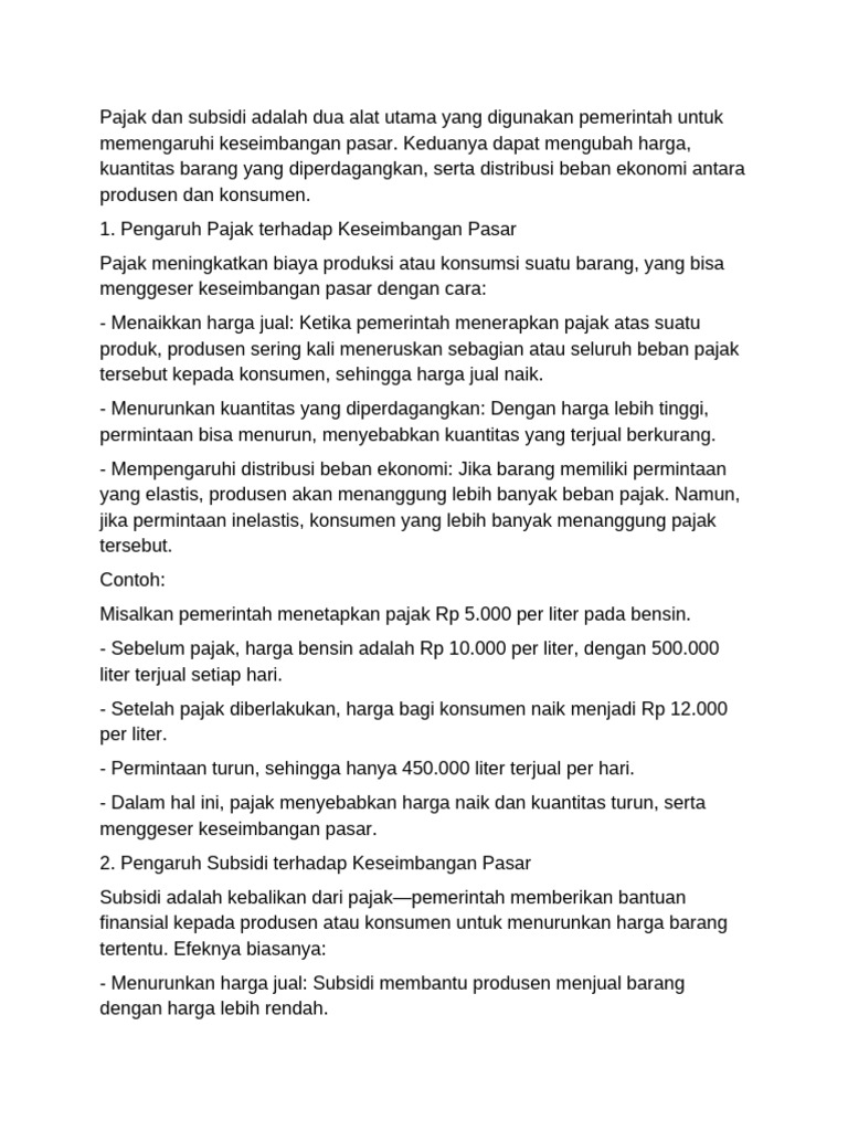 Dampak Pajak dan Subsidi pada Pasar | PDF