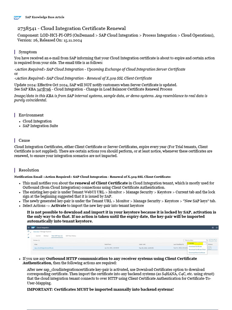 Cloud Integration Certificate Renewal | PDF | Public Key Certificate ...