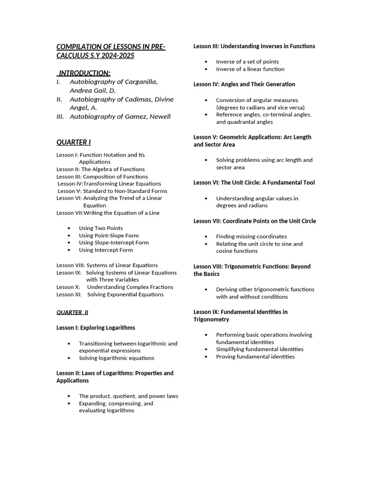 Compilation of Lessons in Pre Cal Final | PDF | Trigonometric Functions ...