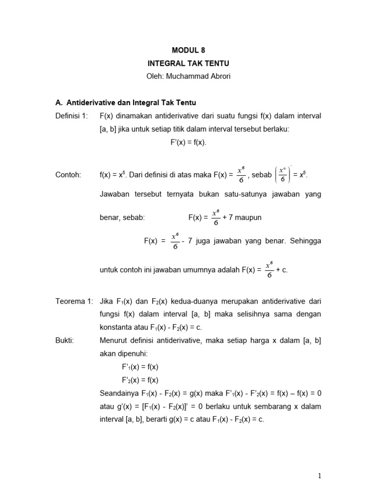 1 Integral Tak Tentu | PDF