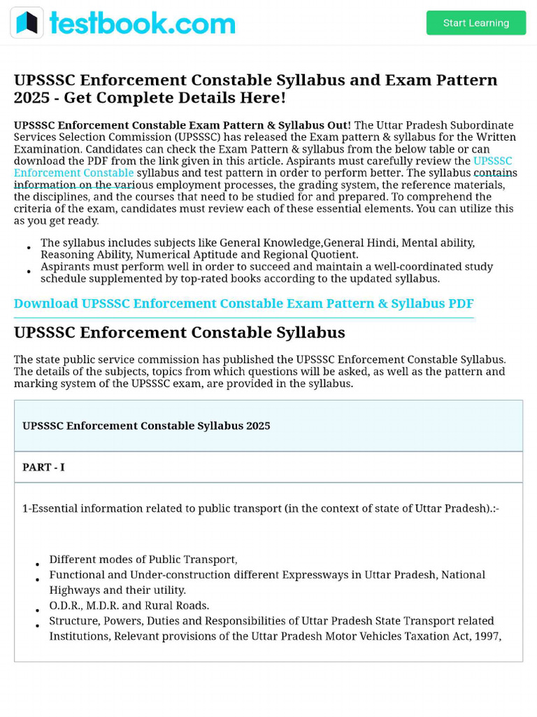 UPSSSC Enforcement Constable Syllabus and Exam Pattern 2025 - Get ...