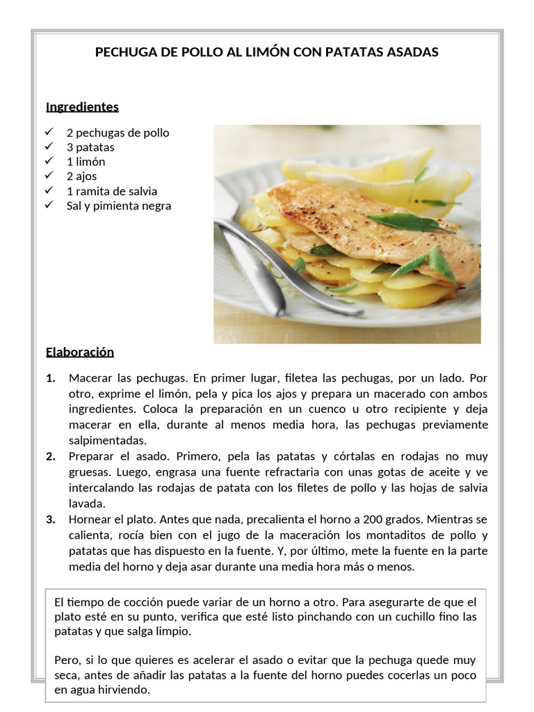 Pechuga de Pollo Al Limón Con Patatas Asadas | PDF