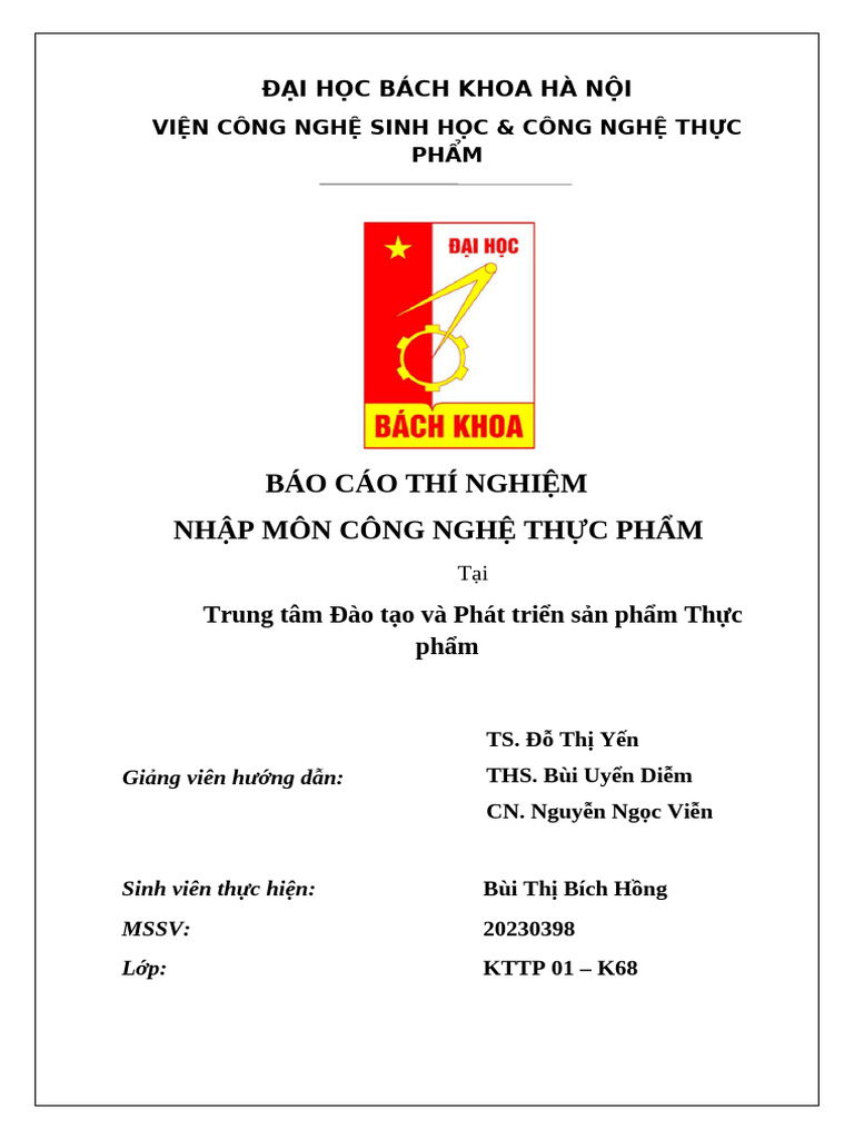 BÁO CÁO NHẬP MÔN CNTP | PDF