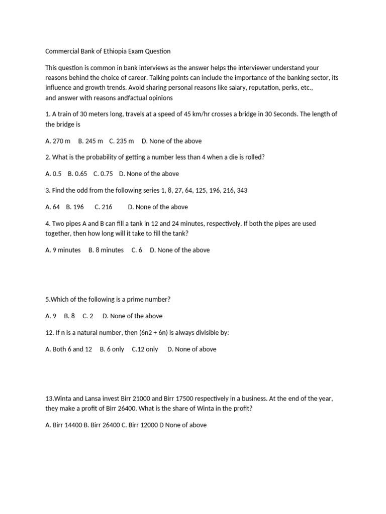 Commercial Bank-Questions 2 | PDF | Prices