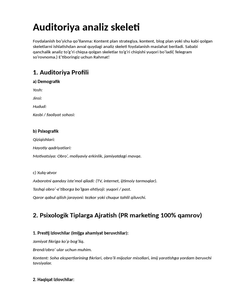 Auditoriya Analiz Skelet | PDF
