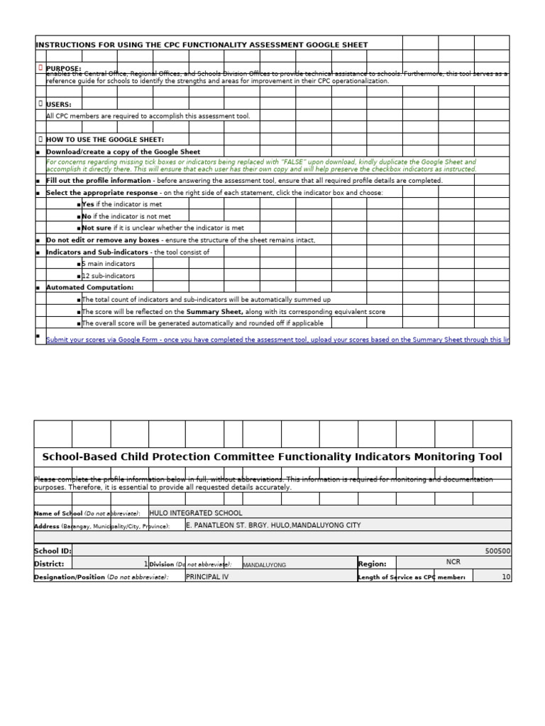 His-Cpc Functionality Assessment Tool Google Sheet 2025 | PDF ...