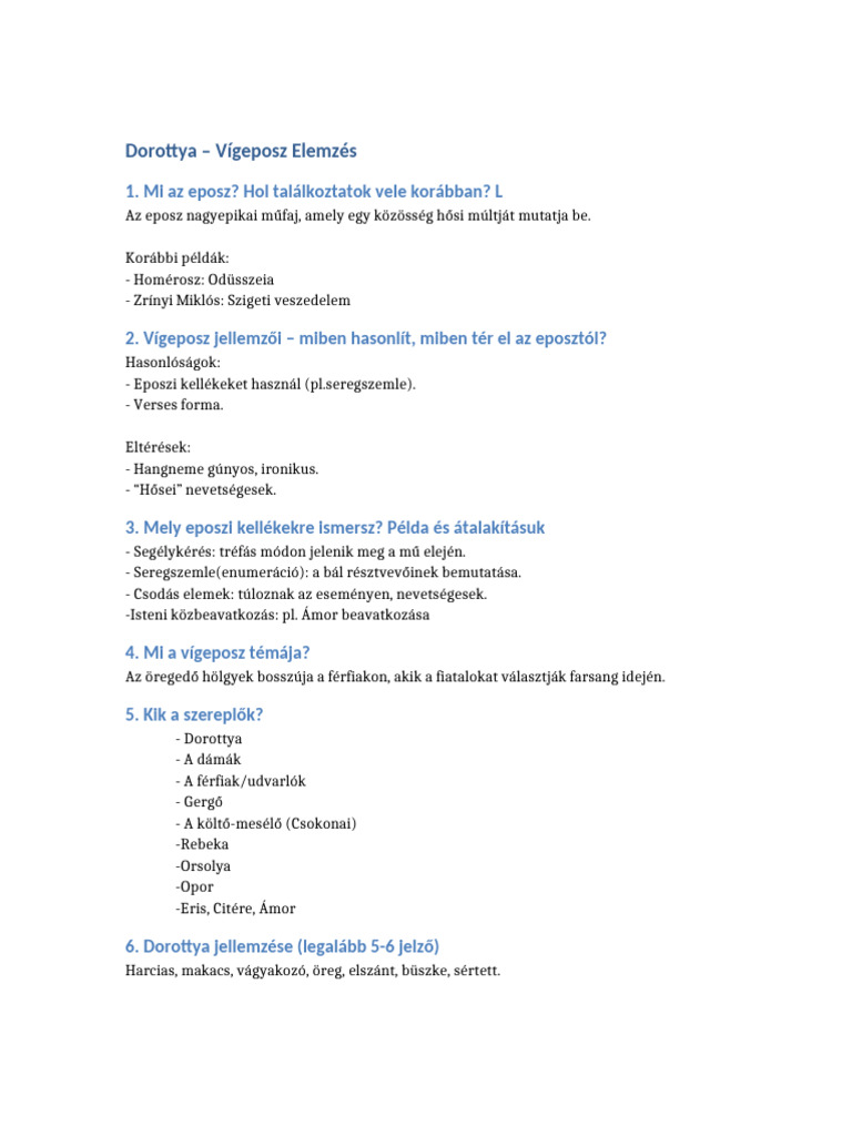 Dorottya Vigeposz Elemzes | PDF